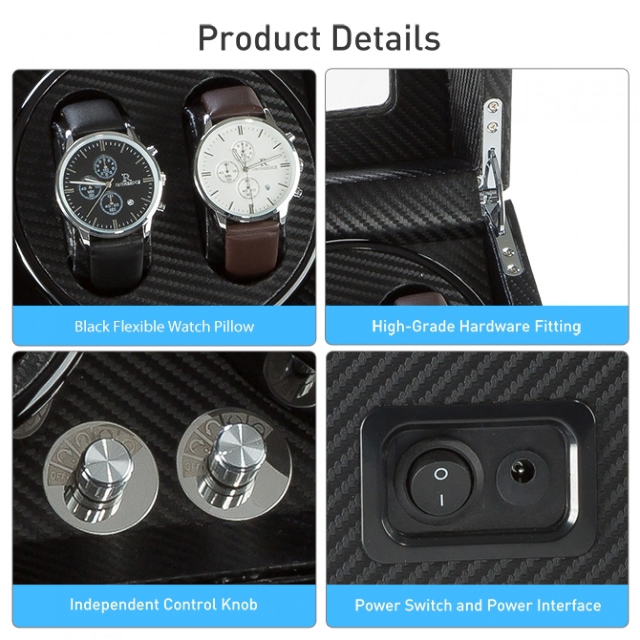 4 Watch Mover Box and 6 Watch Storages - Black Leather | JQUEEN