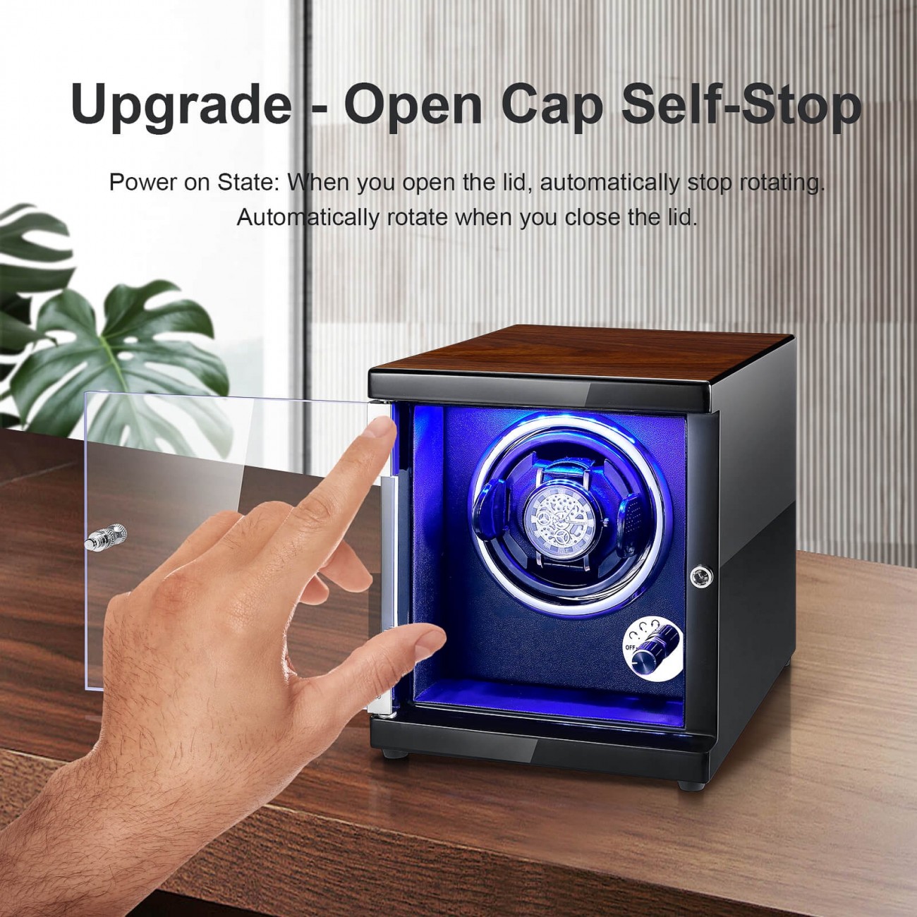JQUEEN Single Watch Winder for Automatic Watches, Walnut Paint LED ...