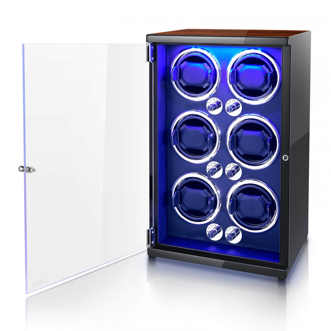 JQUEEN 6 Piece Watch Winder for Automatic Watches, Walnut Paint LED ...