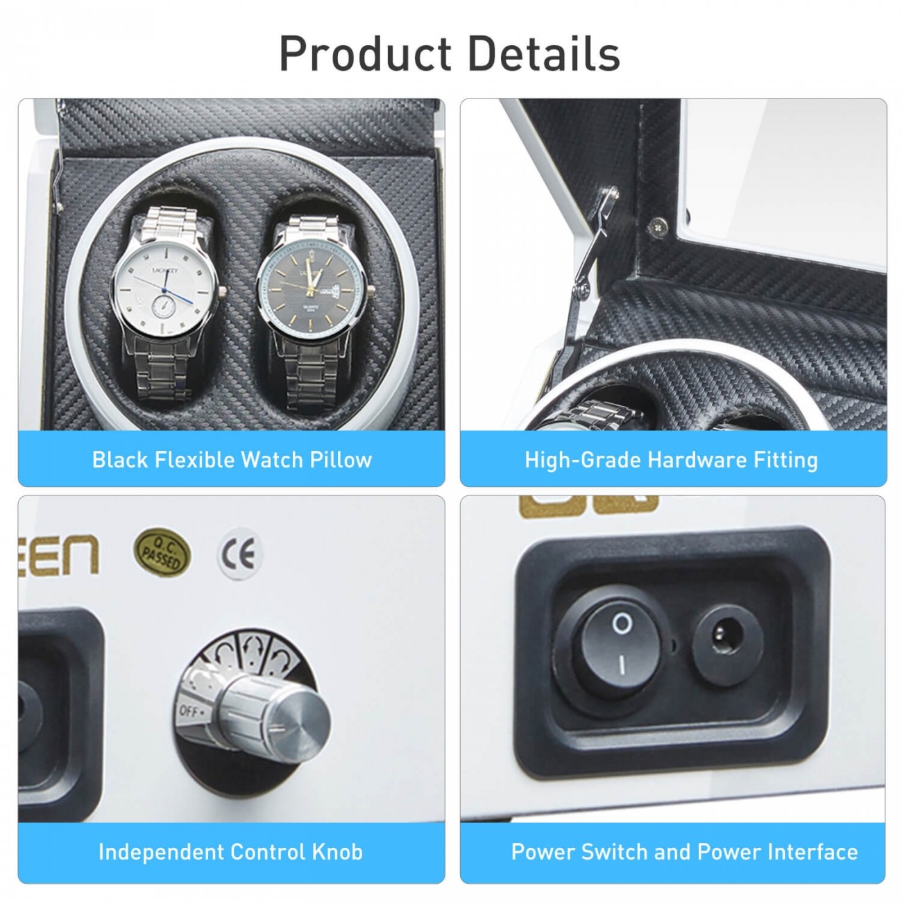 Rotating Watch Box for 2 Automatic Watches - White | JQUEEN