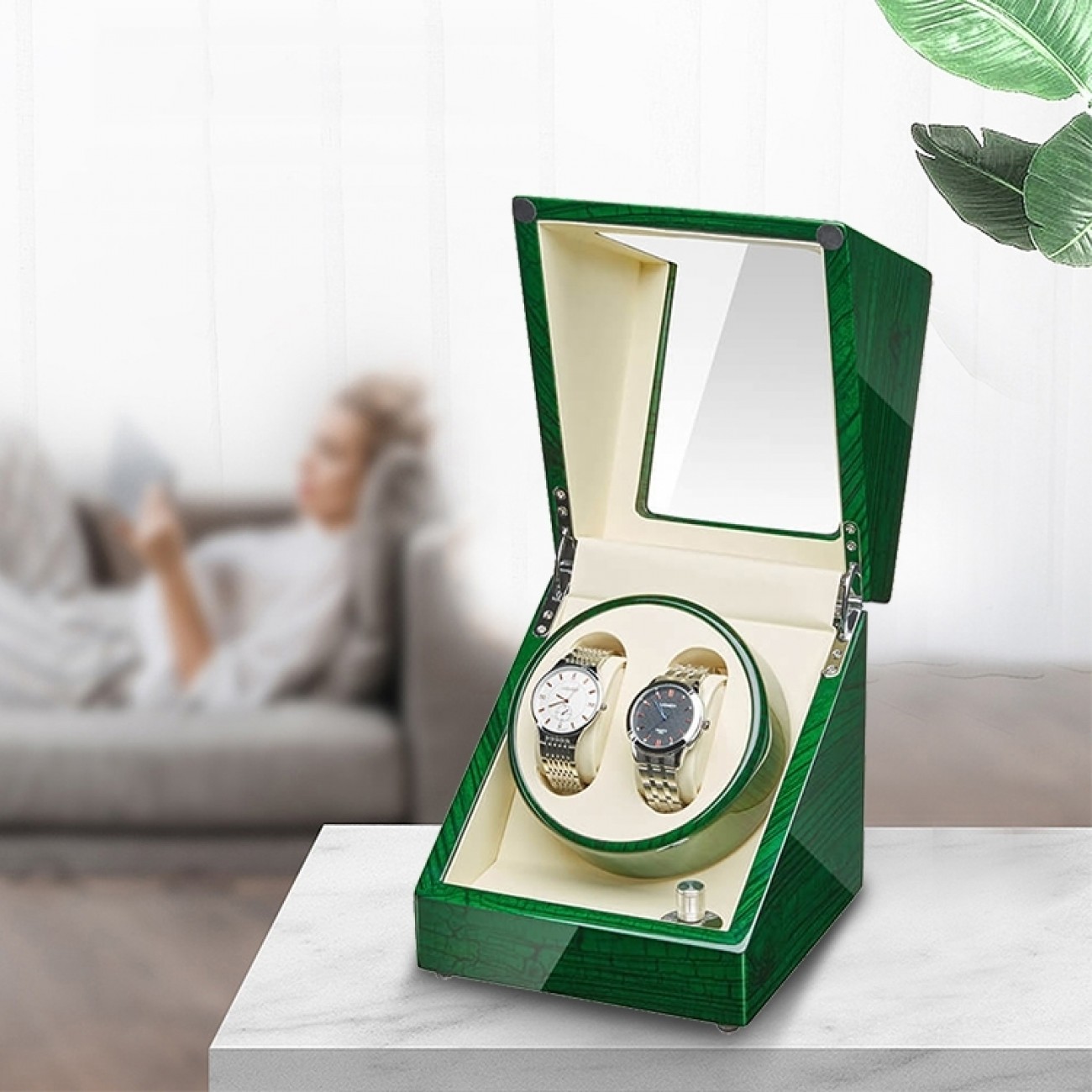 Double Automatic Watch Winder Box with Unique 3 Rotation Modes - Green ...
