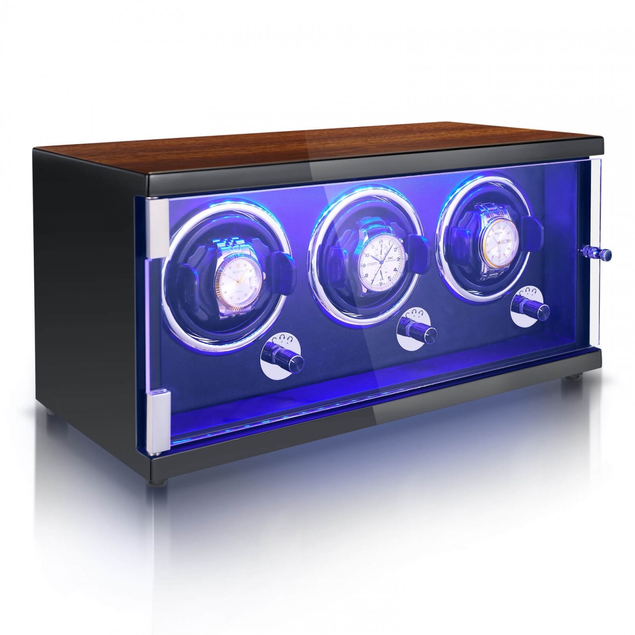 JQUEEN 3 Watch Winder for Automatic Watches, Walnut Paint LED Watch ...